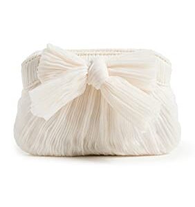 Loeffler Randall Women's Mini Pleated Frame Clutch with Bow, Pearl, Off White, One Size