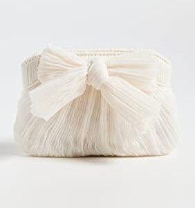 Loeffler Randall Women's Mini Pleated Frame Clutch with Bow, Pearl, Off White, One Size