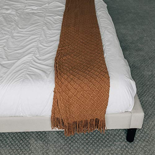 GRACED SOFT LUXURIES Throw Blankets Woven Soft for Sofa Couch Decorative Knitted Farmhouse Fringe Blanket (Cashew, Large 50" x 60")