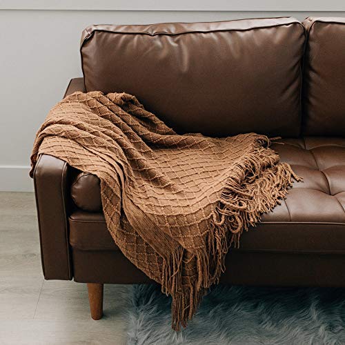 GRACED SOFT LUXURIES Throw Blankets Woven Soft for Sofa Couch Decorative Knitted Farmhouse Fringe Blanket (Cashew, Large 50" x 60")