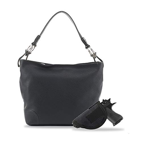 Lydia Large Concealed Carry Leather Hobo Purse For Women With Detachable Holster - Black