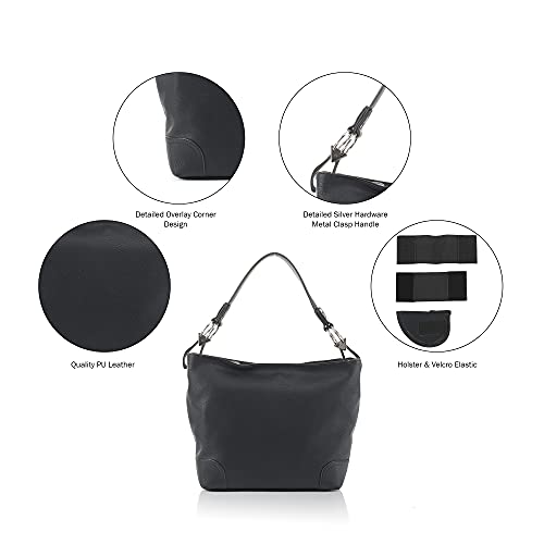 Lydia Large Concealed Carry Leather Hobo Purse For Women With Detachable Holster - Black