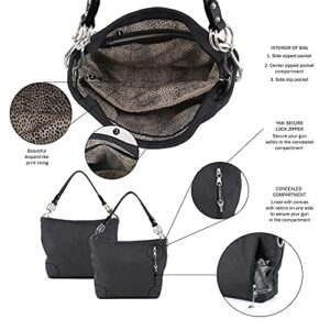 Lydia Large Concealed Carry Leather Hobo Purse For Women With Detachable Holster - Black