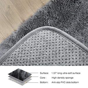 ROSSNY Area Rug, 4 x 5.3 FT Super Soft Rugs for Living Room Non-Slip Shag Rug Area Rugs Fluffy Rug for Bedroom Modern Home Decor Fuzzy Rug Nursery Rug with Carpet Tape for Girls and Boys Room (Grey)