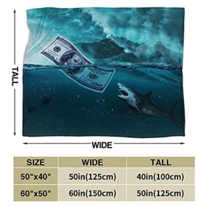 Shark Blanket,Shark Blanket for Boys,Dollar and Shark Blanket, Shark Blanket Adults,Shark Decor Blanket,Dark Blue Blanket 50"x60"