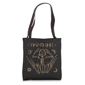 goblincore aesthetic frog skeleton goth dark academia grunge tote bag