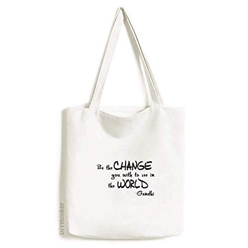 Be Change See World Quote Tote Canvas Bag Shopping Satchel Casual Handbag