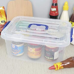 Rinboat 2 Packs Plastic Stackable Storage Boxes with Transparent Lid and Deep Blue Handle, Hold 8 Quart