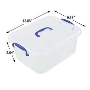 Rinboat 2 Packs Plastic Stackable Storage Boxes with Transparent Lid and Deep Blue Handle, Hold 8 Quart