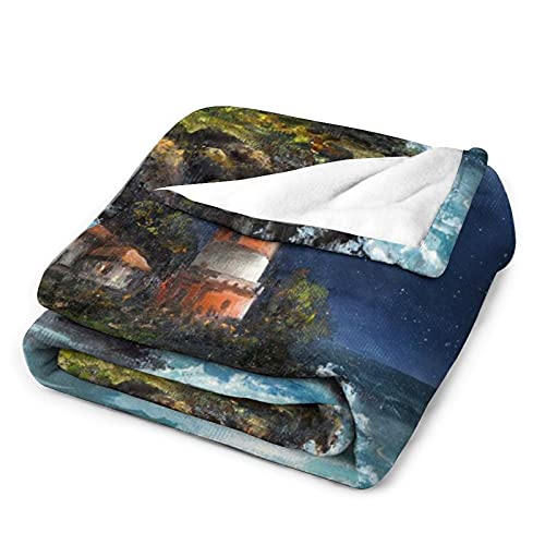 Lighthouse Blanket Lighthouse on Beach Seaside at Starry Night Fleece Throw Blankets, Super Soft Lighthouse Decor Winter Warm Sofa Bed Blanket, Lighthouse Gifts for Women Men Adults Kids, 50"X40"