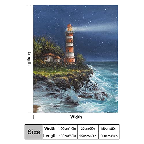 Lighthouse Blanket Lighthouse on Beach Seaside at Starry Night Fleece Throw Blankets, Super Soft Lighthouse Decor Winter Warm Sofa Bed Blanket, Lighthouse Gifts for Women Men Adults Kids, 50"X40"