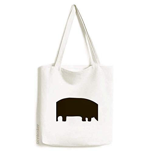 Black Hippopotamus Animal Portrayal Tote Canvas Bag Shopping Satchel Casual Handbag