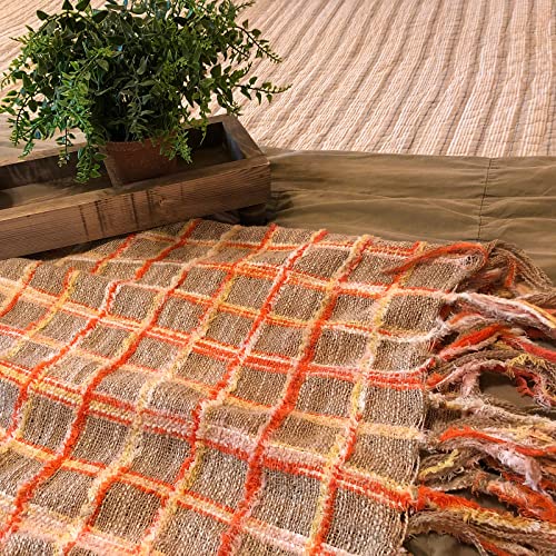 G LAKE New Buffalo Plaid Throw Blanket Ultra Soft Orange Fall Blankets with Fringe Tassels Reversible Bed for Halloween Christmas Farmhouse Couch Sofa Home Decor 50inch x 60inch ( Plaid)