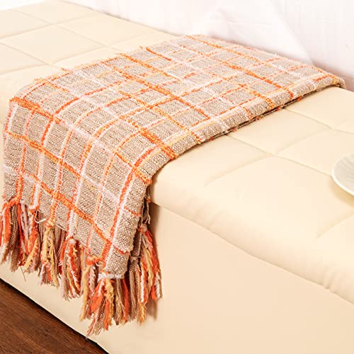 G LAKE New Buffalo Plaid Throw Blanket Ultra Soft Orange Fall Blankets with Fringe Tassels Reversible Bed for Halloween Christmas Farmhouse Couch Sofa Home Decor 50inch x 60inch ( Plaid)