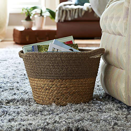 Household Essentials Woven Cotton Rope and Hyacinth Basket | 2 Tone, Tan and Brown