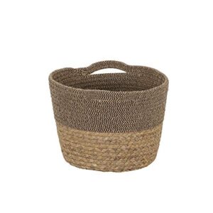 Household Essentials Woven Cotton Rope and Hyacinth Basket | 2 Tone, Tan and Brown