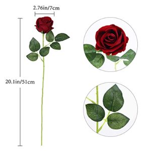 12 PCS Artificial Roses Flowers Silk Velvet Realistic Blossom Rose Long Stem Bouquets for Home Wedding Party Decoration(Burgundy)