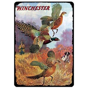 annekilly vintage metal tin sign pheasants on the rise winchester firearm hunting hunter for home bar pub kitchen garage restaurant wall deocr plaque signs 12x8inch