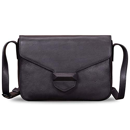 Genuine Leather Crossbody Bags for Women Handmade Ladies Satchel Vintage Purses Handbags (Black)