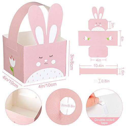 Whaline 24pcs Easter Treat Boxes Happy Easter Gift Box with Handle Cute Bunny Rabbit Easter Basket Containers Rabbit Shape Candy Goody Cookie Box Holder For School Classroom Party Favor Supplies