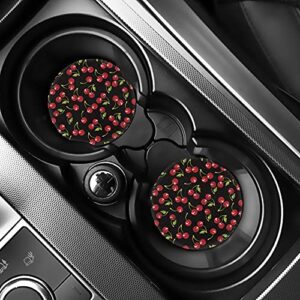 jiueut cute red cherry fruit car coasters for drinks absorbent,cute car coasters for women,car cup holder coasters,auto accessories for ladies,pack of 2