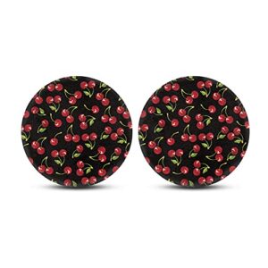 Jiueut Cute Red Cherry Fruit Car Coasters for Drinks Absorbent,Cute Car Coasters for Women,Car Cup Holder Coasters,Auto Accessories for Ladies,Pack of 2