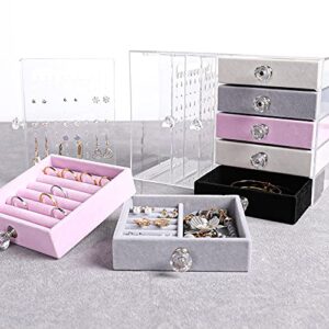 Frebeauty Acrylic Jewelry Box Clear Earring Organizer Storage Boxes,Necklace Hanging with 5 Removable Velvet Drawers Large Jewelry Display Case for Stud Rings Bracelets for Gift,(Black)