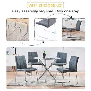 STYLIFING 5 Pieces Dining Room Table Set for 4 Round Clear Tempered Glass Top+4 Grey Faux Leather Kitchen Dining Room Table and Chairs Set for 4 Person Modern Kitchen & Dining Room Sets for Home