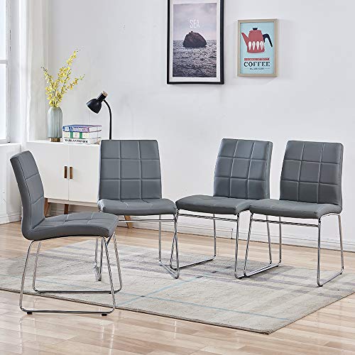 STYLIFING 5 Pieces Dining Room Table Set for 4 Round Clear Tempered Glass Top+4 Grey Faux Leather Kitchen Dining Room Table and Chairs Set for 4 Person Modern Kitchen & Dining Room Sets for Home