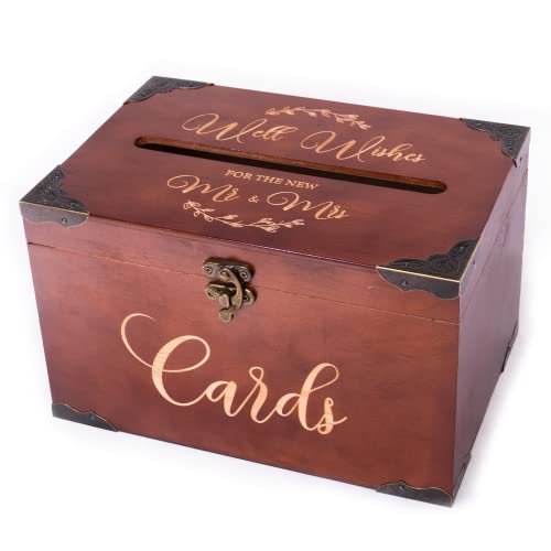 Joy Ceremony Decorative Wedding Card Box, Rustic Wooden Envelope Boxes with Slot, Wishing Well for Wedding Reception, gift box wedding Card Holder for Advice and Wishes for the Mr and Mrs