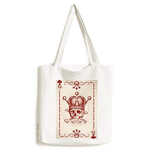 Clubs Red Crown Skeleton Poker Card Pattern Tote Canvas Bag Shopping Satchel Casual Handbag