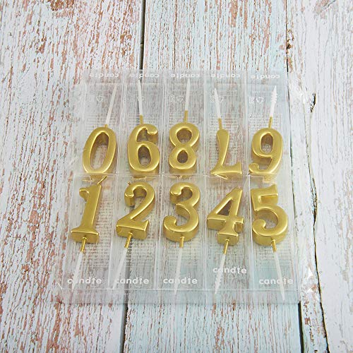 10 Pieces Birthday Candles Cake Numeral Candles Number 0-9 Glitter Cake Topper Decoration for Party, Wedding, Bottle Service, Night Club,Kids ,Adults (Gold)