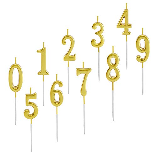 10 Pieces Birthday Candles Cake Numeral Candles Number 0-9 Glitter Cake Topper Decoration for Party, Wedding, Bottle Service, Night Club,Kids ,Adults (Gold)