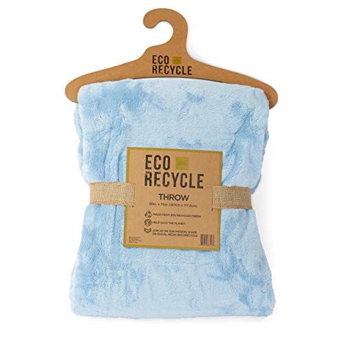 Eco Recycle Soft Royal Plush Oversized Throw Blanket, Made from 30% Recycled Fibers, 50"x70", Light Blue