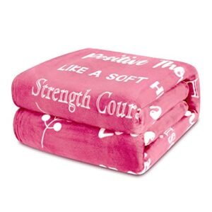 macevia breast cancer gifts for women fleece healing thoughts blanket super soft & warm get well breast cancer blanket sympathy gift with inspirational positive energy (50″x60″, pink)