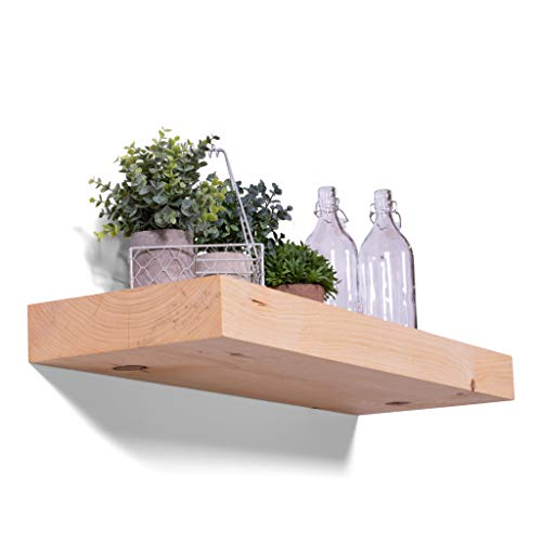 DAKODA LOVE Floating Shelves | Chunky White Pine | Eased Edge | Premium Craftsman Quality | 3 Inch Thick | Easy Hidden Bracket Wall Mount | 200 Pound Weight Capacity (Natural, 36" L x 11.5" D)