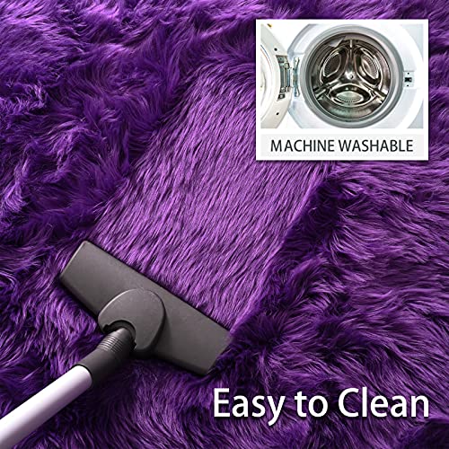 Amearea Soft Fluffy Plush Faux Fur Rug, 3 x 5, Modern Shaggy Fuzzy Purple Rugs for Bedroom, Living Room, Dorm Nursery Decor, Furry Plush Sofa Faux Sheepskin Carpet, Purple