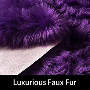 Amearea Soft Fluffy Plush Faux Fur Rug, 3 x 5, Modern Shaggy Fuzzy Purple Rugs for Bedroom, Living Room, Dorm Nursery Decor, Furry Plush Sofa Faux Sheepskin Carpet, Purple