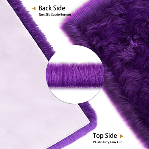 Amearea Soft Fluffy Plush Faux Fur Rug, 3 x 5, Modern Shaggy Fuzzy Purple Rugs for Bedroom, Living Room, Dorm Nursery Decor, Furry Plush Sofa Faux Sheepskin Carpet, Purple