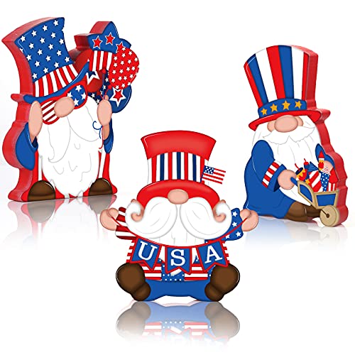 3 Pieces Patriotic Table Decorations American Gnome Wooden Signs Wood Freestanding Table Centerpieces for American Independence Day Memorial Day Veteran Day Party Decor (Chic Style)