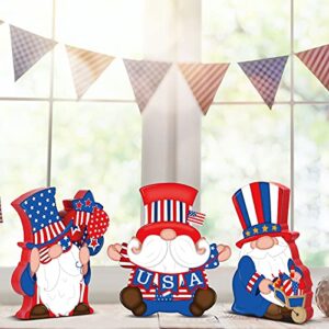 3 Pieces Patriotic Table Decorations American Gnome Wooden Signs Wood Freestanding Table Centerpieces for American Independence Day Memorial Day Veteran Day Party Decor (Chic Style)