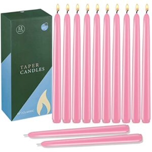 coco-life 10 inch pink taper candles tall dripless candlesticks for weddings dinner home decoration – 12 pack