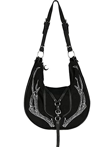 Restyle Deer Animal Antlers Gothic Punk Witch Black Hobo Crossbody Bag Purse