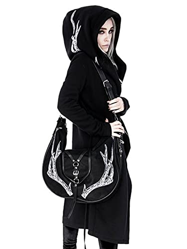 Restyle Deer Animal Antlers Gothic Punk Witch Black Hobo Crossbody Bag Purse