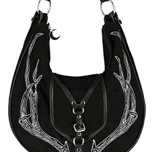 Restyle Deer Animal Antlers Gothic Punk Witch Black Hobo Crossbody Bag Purse