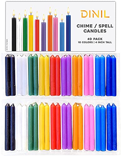 Dinil – Spell Candles (40 Candles) – 4" x 1/2" Premium Mini Taper Candles for Rituals, Birthdays, Altar, Spells, Chime Candles