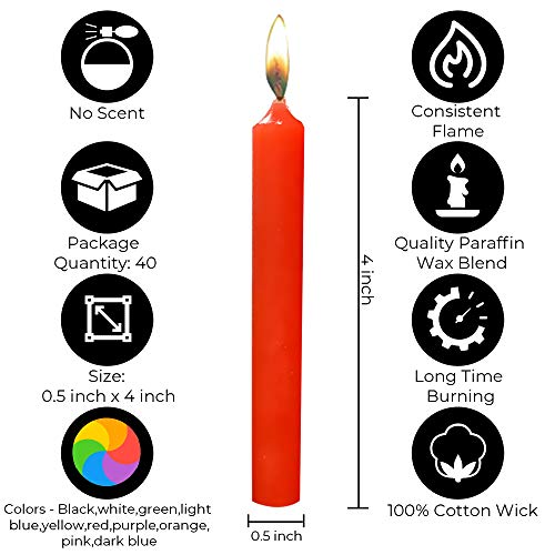 Dinil – Spell Candles (40 Candles) – 4" x 1/2" Premium Mini Taper Candles for Rituals, Birthdays, Altar, Spells, Chime Candles