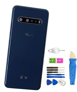 v60 thinq back glass replacement with pre installed tape housing door parts for lg v60 thinq all models +tools (blue)