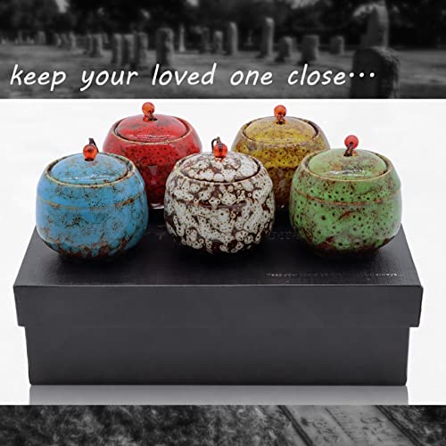 patscorai Small Urns for Human Ashes, Set of 5 Decorative Cremation Keepsakes Made of Ceramic, Mini Urns for Adult Ashe, Personal Funeral for Pet or Human Ashes(Set of 5)