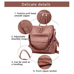 ROOSALANCE Leather Women Backpack Fashion Large Multipurpose Convertible Designer Ladies Purse Shoulder Bags Handbags (Pink)